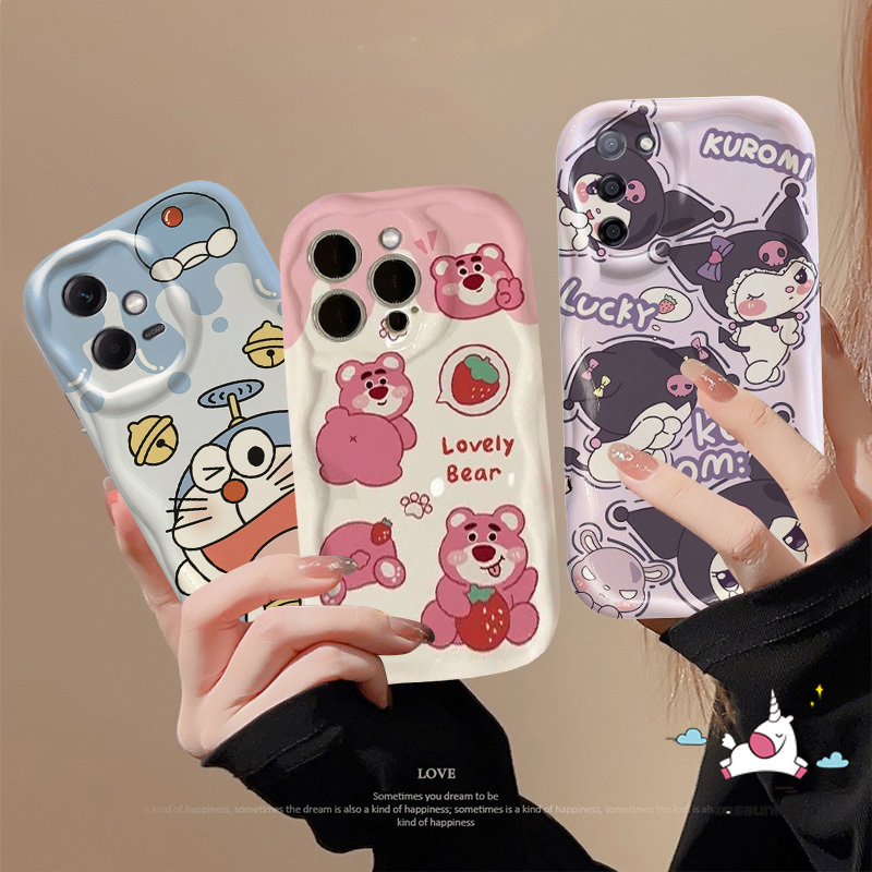 เคสโทรศัพท์มือถือแบบนิ่ม ลายการ์ตูนโดราเอมอน สตรอเบอร์รี่ หมีน่ารัก ขอบโค้ง สําหรับ Realme C53 ...