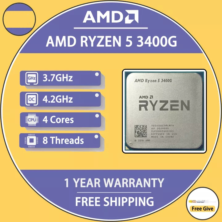 Amd Ryzen 5 3400G R5 3400G R5-4400G 3.7 GHz Quad-Core แปดเกลียว 65W CPU โปรเซสเซอร์ YD3400C5M ...