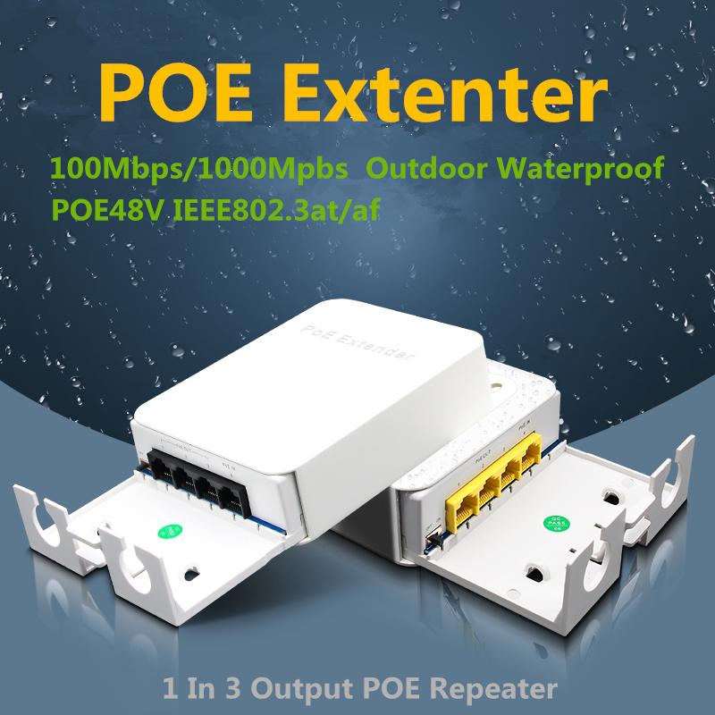 Gigabit POE Extender ส่วนขยายเครือข่าย 200 เมตร 1 in 3 Output POE Repeater IEEE802.3at/af ...