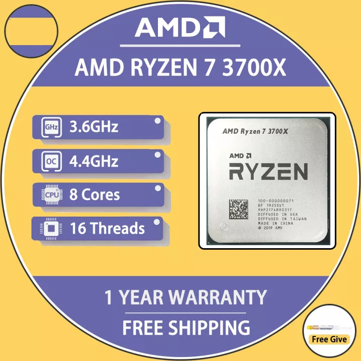 Amd Ryzen 7 3700X R7 3700X 3.6 GHz แปด-Core Sixteen-Thread CPU ...