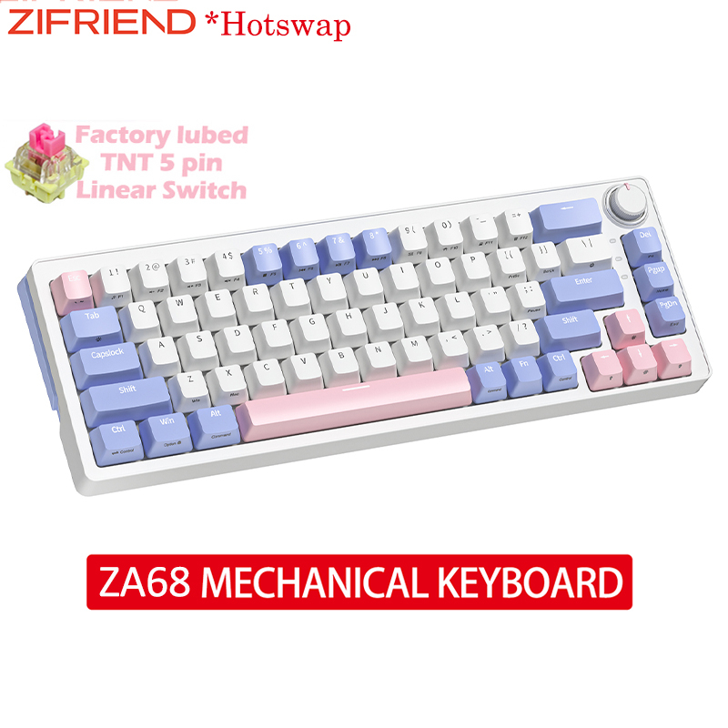 Zifriend ZA68 คีย์บอร์ดเล่นเกมไร้สาย บลูทูธ 2.4G 68 คีย์ มีสาย RGB 3 ...