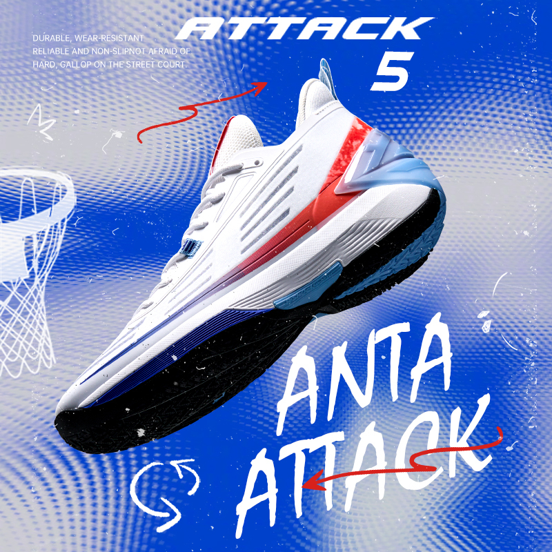 ANTA Attack 5 รองเท้าบาสเกตบอลผู้ชาย สวมใส่สบาย เด้งกลับดี ทนทานต่อการ ...