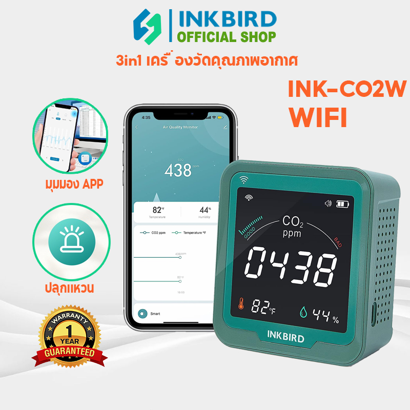 Inkbird INK-CO2W 3-In-1 เครื่องตรวจจับ CO2 เครื่องวัดคุณภาพอากาศ ...