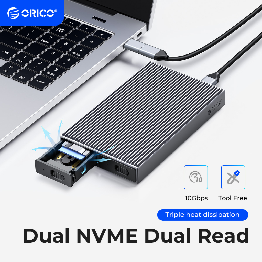 Orico M.2 NVME Enclosure Dual-Bay USB C ถึง NVME SATA Docking Station ...