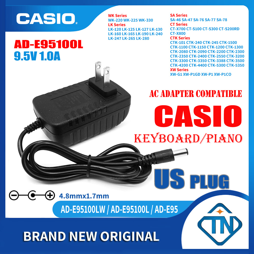อะแดปเตอร์พาวเวอร์ซัพพลาย 9.5V 1A AD-E95100L สําหรับคีย์บอร์ดเปียโนไฟฟ้า Casio CTK-1100 CTK-1150 ...