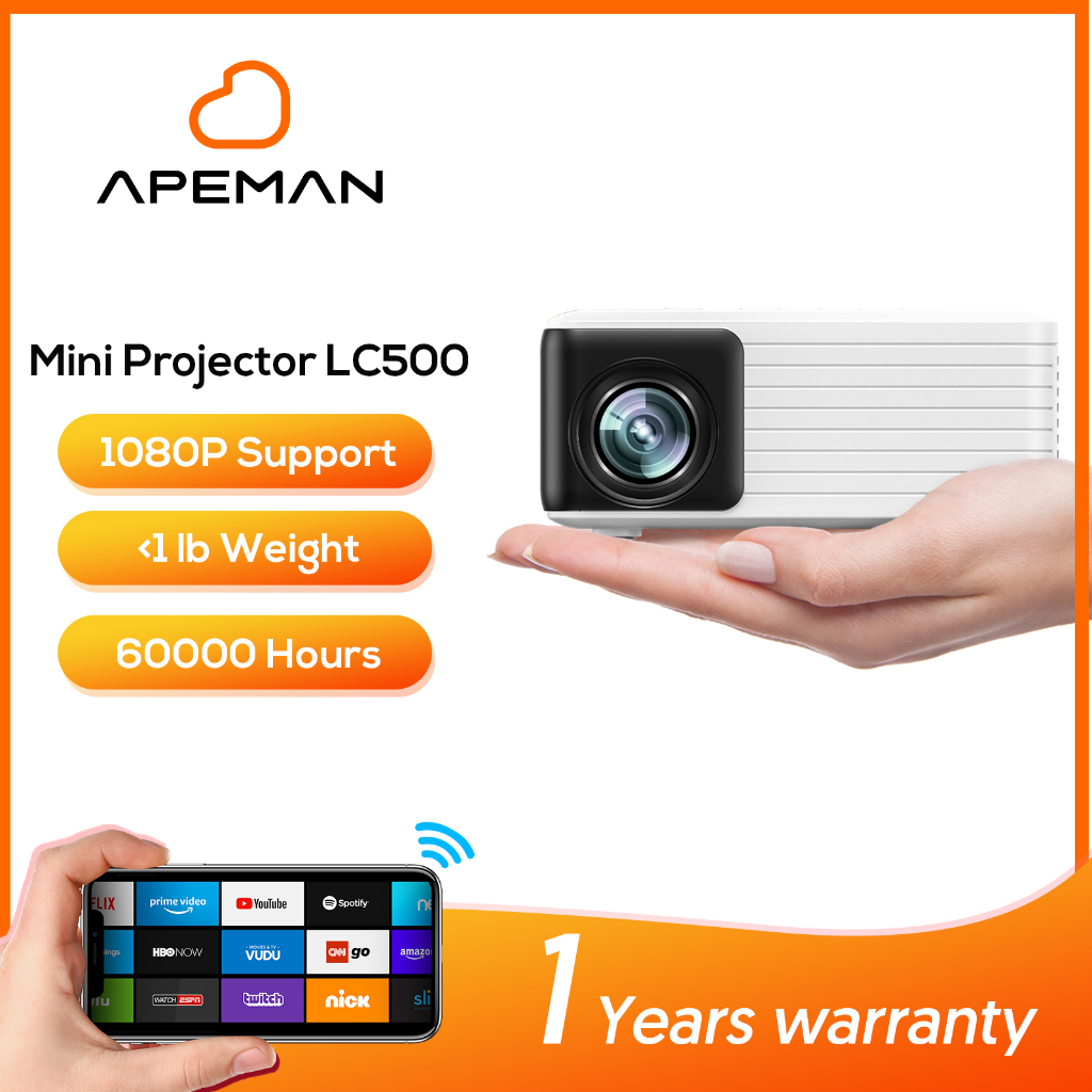 Apeman LC500 Mini Projector HD 1080P 5500 Lumens โปรเจคเตอร์โทรศัพท์ ...