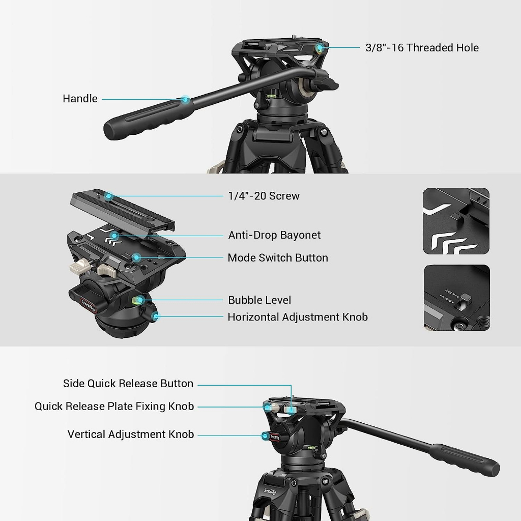 SmallRig AD-01 Video Tripod System, 73" Heavy Duty Tripod with 360 Degree Fluid Head and Quick ...