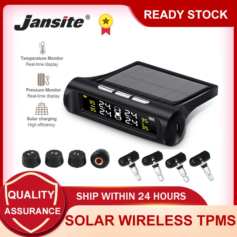 Jansite เครื่องวัดความดันลมยางรถยนต์ TPMS หน้าจอ LCD พลังงานแสงอาทิตย์ ...