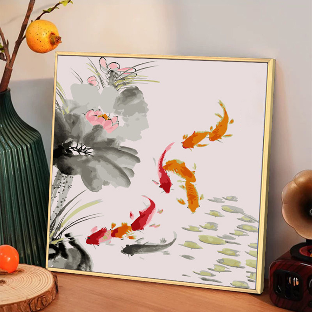 Drofe/20x20ซม.พร้อมกรอบ/ระบายสีตามตัวเลข/ปลาคาร์ฟ/โลตัส/รูปภาพติดผนัง ...