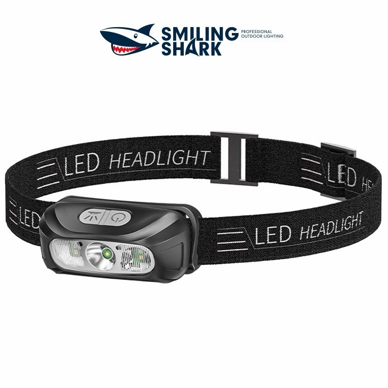 Smiling Shark TD0146 ไฟคาดหัว LED XPE ขนาดเล็ก แบบพกพา ไฟหน้า 5 โหมด ชาร์จ USB สีขาว สีเหลือง ...