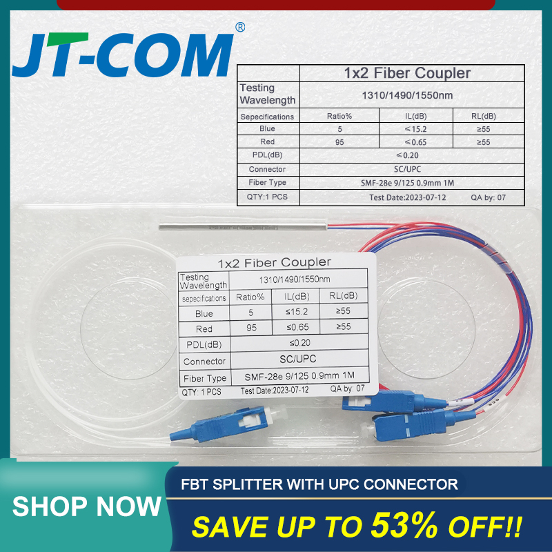Jt-com ตัวแยกสัญญาณ FBT 1x2 พร้อมตัวเชื่อมต่อ UPC 1310 1490 1550nm พร้อมกล่อง | Shopee Thailand
