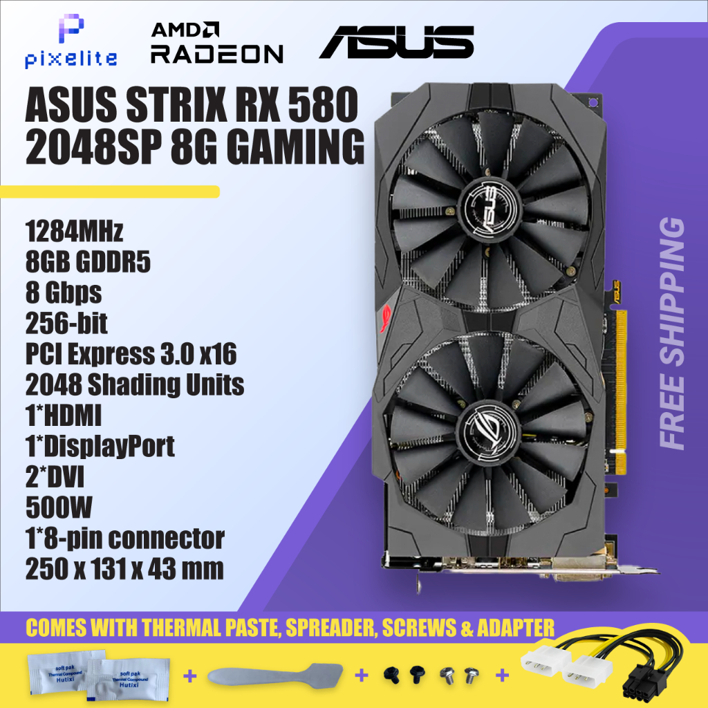 ใช้ ASUS RX 580 RX580 2048sp 8G 8GB D5 DUAL FAN AMD กราฟิกการ์ดกราฟิกกราฟิกการ์ด GPU | Shopee ...