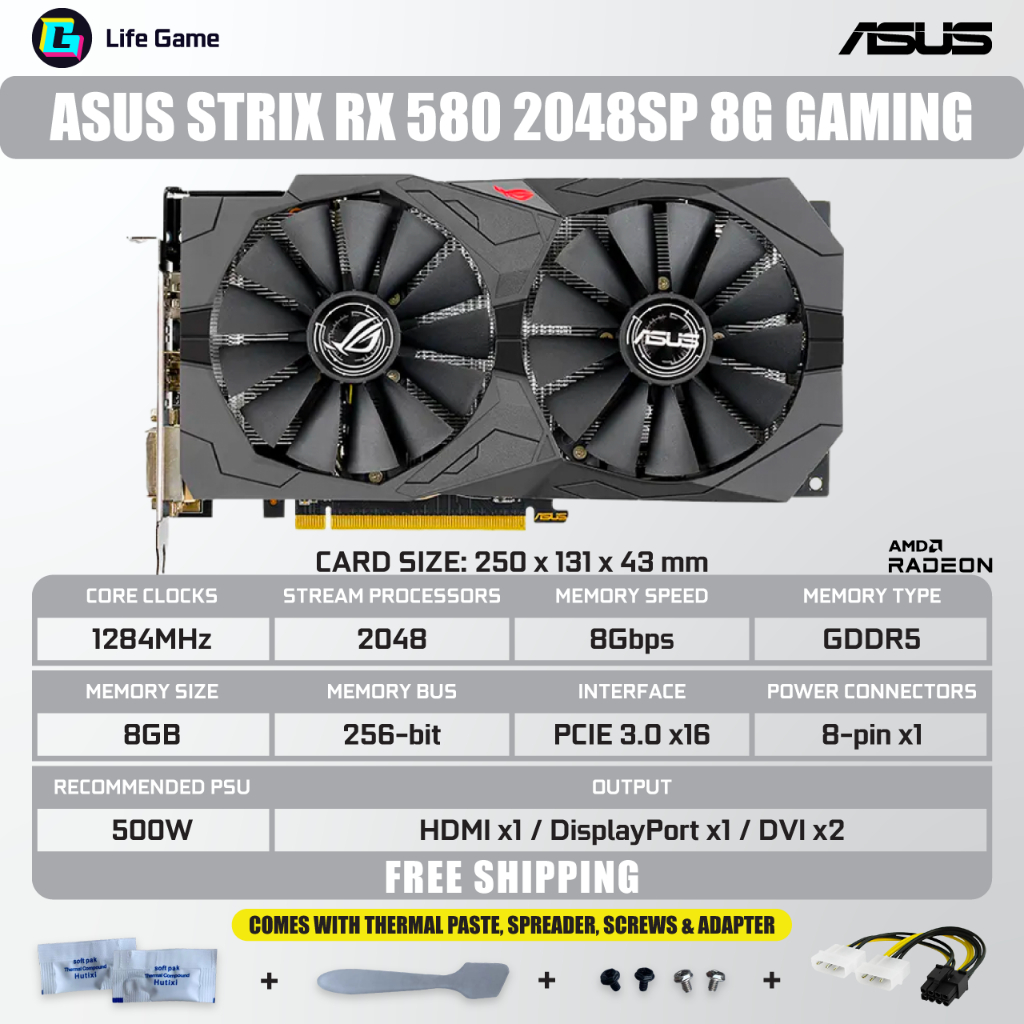 ใช ้ ASUS RX 580 RX580 2048sp 8G 8GB D5 DUAL FAN AMD กราฟิกการ ์ ดกราฟิกการ ์ ด grafik GPU ...
