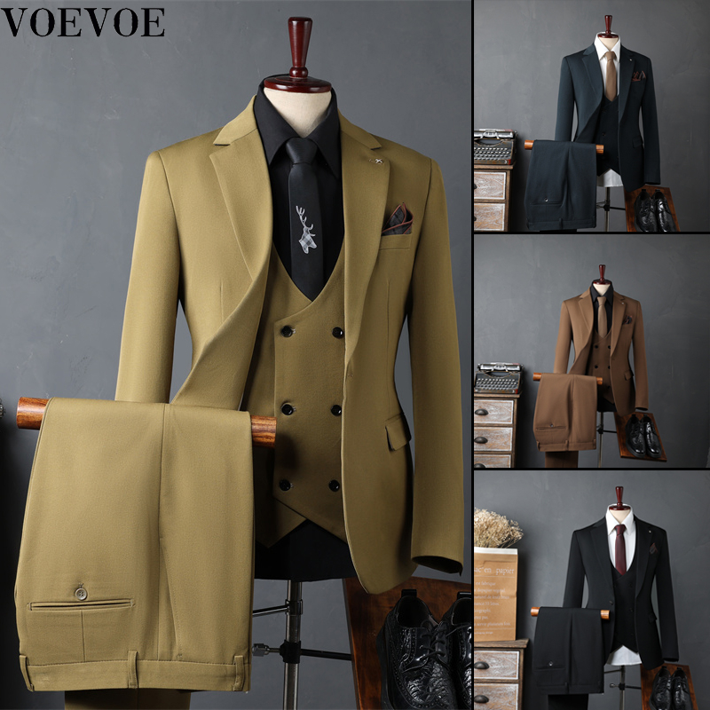 Voevoe ชุดสูทลําลอง เข้ารูป สามชิ้น พลัสไซซ์ สไตล์เกาหลี สําหรับผู้ชาย [M-7XL] | Shopee Thailand