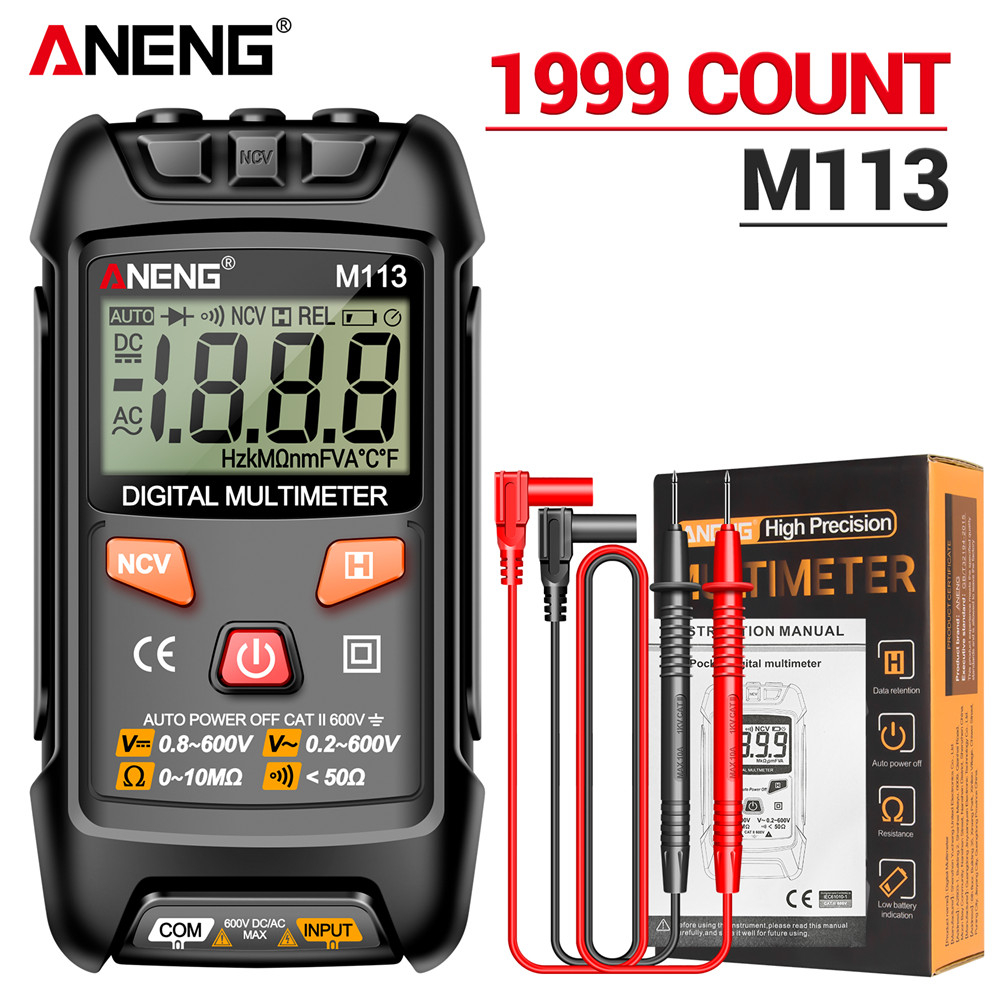 Aneng M113 เครื่องทดสอบมัลติมิเตอร์ แบบพกพา 1999 Counts Mini CAT II 600V AC DC | Shopee Thailand