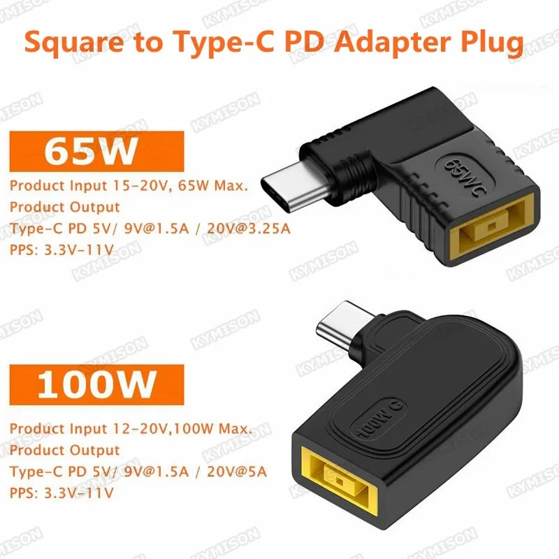 65w 100W PD Converter Lenovo Square to USB Type C อะแดปเตอร์ชาร์จไฟ USB-C เอาต์พุตชายสแควร์ ...