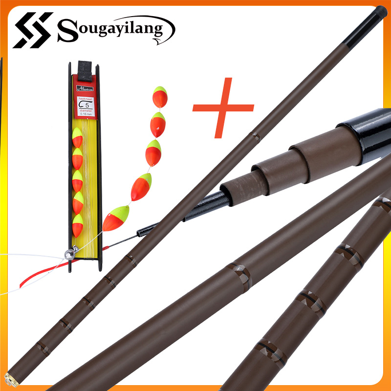Sougayilang 2.7m-6.3m Carbon Fibre Fishing Rod Telescopic และของขวัญฟรี ...