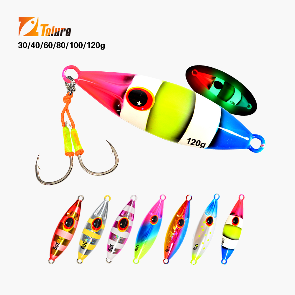 TL ช้า Jigging Lures 20g 30g 40g 60g 80g 100g 120g 1PC น้ําเค็ม Luminous Casting โลหะ Jig Lures ...