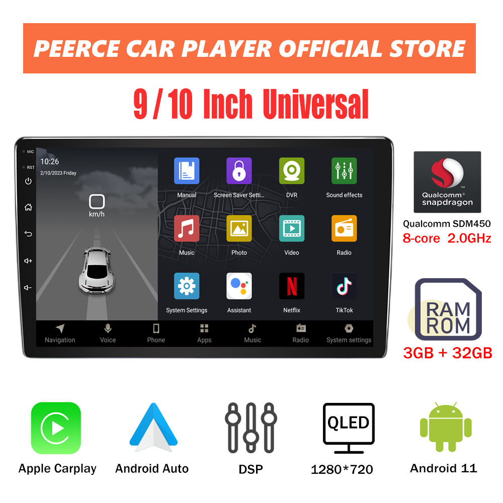 Peerce เครื่องเล่น CPU วิทยุ 9/10 นิ้ว Qualcomm 8-Core พร้อม Apple ...