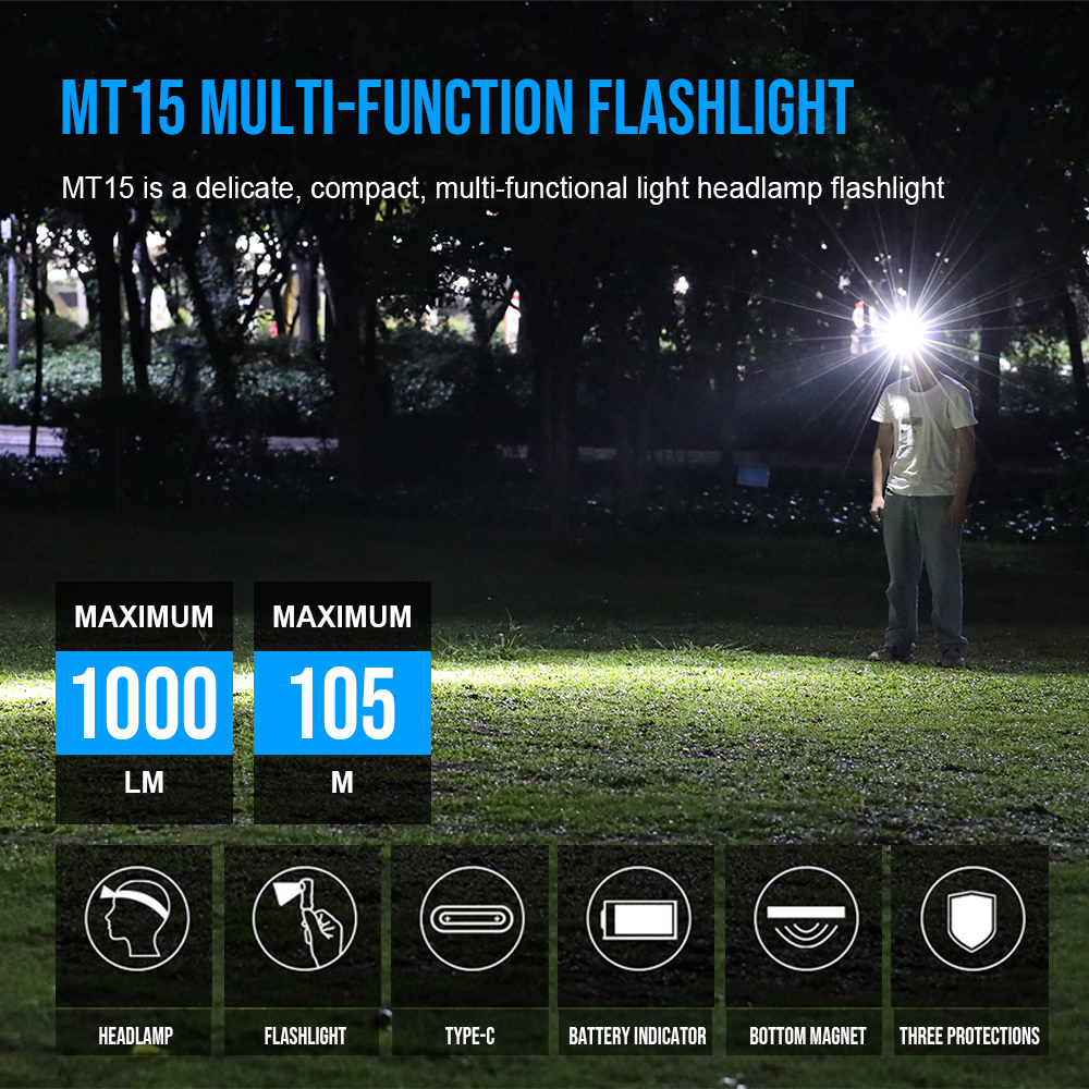 Trustfire MT15 ไฟฉาย LED 1000LM USB C 16340 EDC หัวมุม MVP ออปติก พร้อม ...