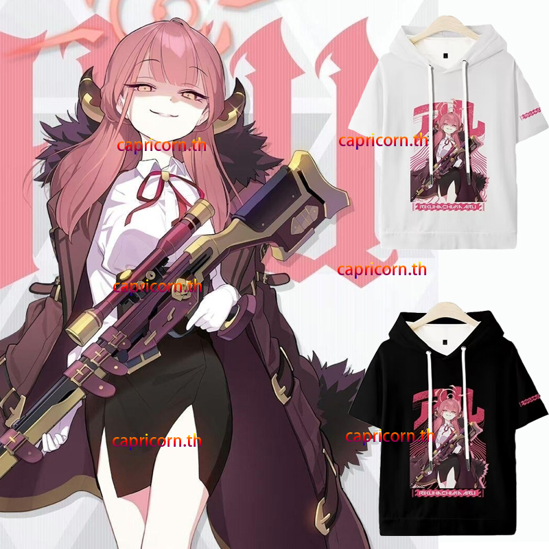 ใหม่ เสื้อยืดลําลอง แขนสั้น มีฮู้ด พิมพ์ลายอนิเมะ Blue Archive ...