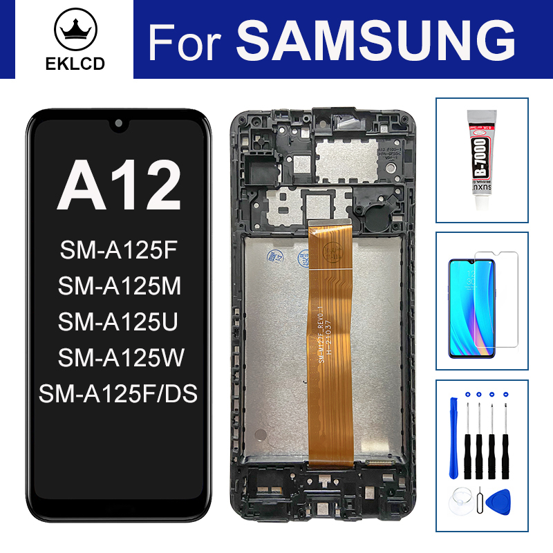 หน้าจอแสดงผล LCD ดิจิทัล พร้อมหน้าจอสัมผัส สําหรับ Samsung Galaxy A12 ...