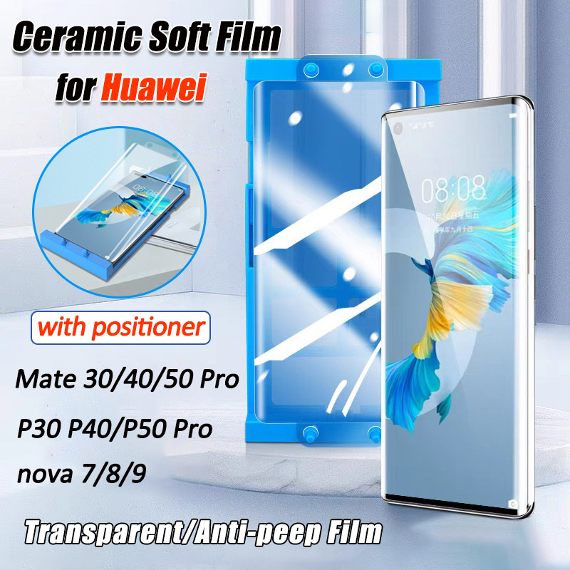 ฟิล์มเซรามิค นิ่ม เต็มจอ พร้อมตัวระบุตําแหน่ง สําหรับ Huawei Mate 20 30 40 50 Pro Pro plus P30 ...