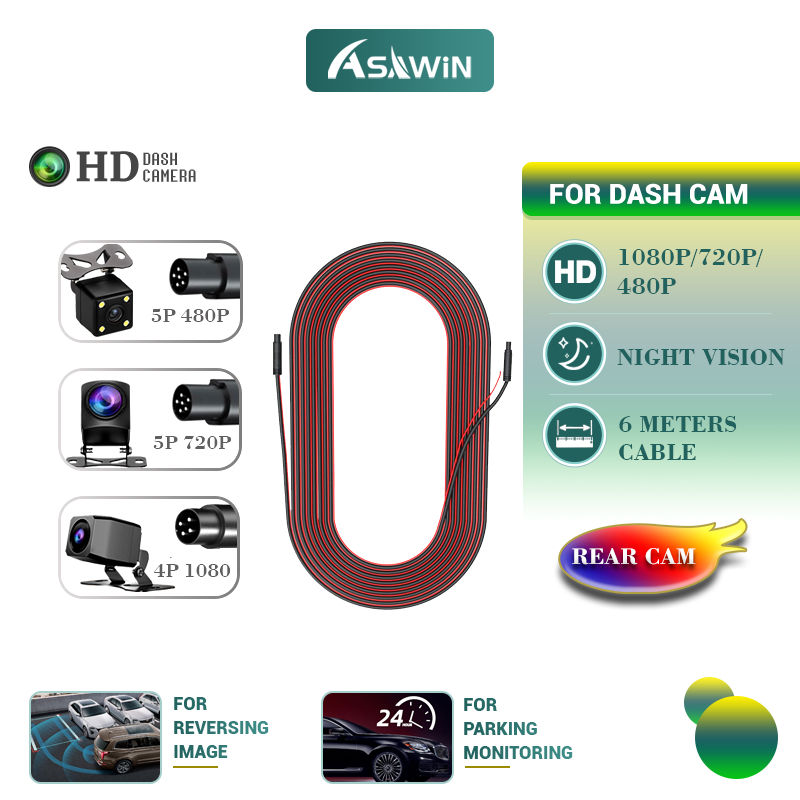 Asawin กล้องด้านหลังด้านหลัง Dash CAM สำรองที่จอดรถ (4P และ 5P) 1080P ...