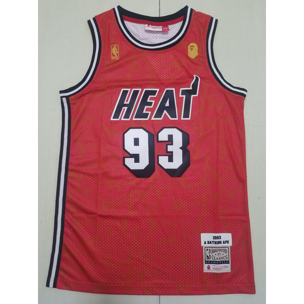 ผู้ชาย Miami Heat 93 BAPE Mitchell Ness 1993 เสื้อ Swingman ไม้เนื้อ ...