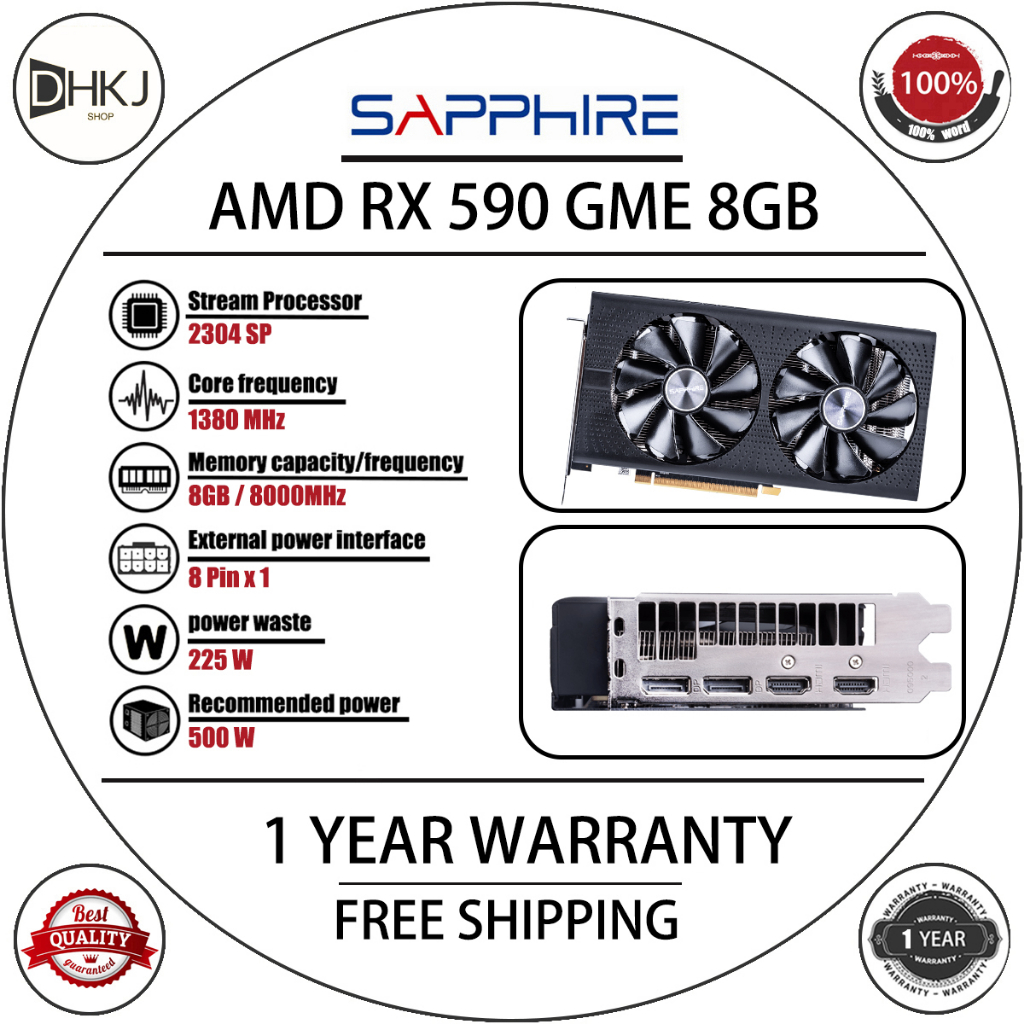 การ์ดจอ SAPPHIRE RX 590 gem 8GB SP 2304 1380MHz D5 8000MHz GPU Radeon ...