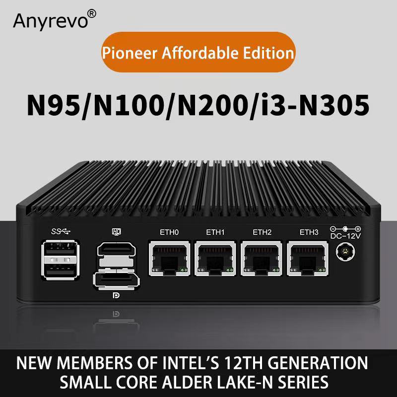 Anyrevo Firewall Router รุ่นราคาไม่แพง 12th Gen Intel i3 N305 N100 DDR5 2 * PCIE 4xi226-V 2.5G ...