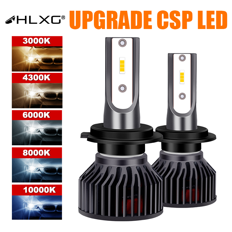 HLXG 2ชิ้น หลอดไฟหน้า H7 H4 H11 H1 HB4 HB3 9005 9006 CSP Chip ไฟตัดหมอกรถยนต์ 200W 30000LM 8000K ...