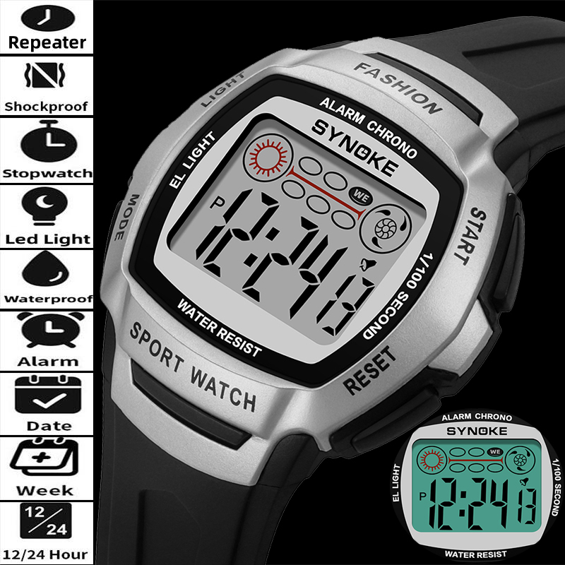 Synoke Original Brand นาฬิกาข้อมือดิจิทัล Led โครโนกราฟ กันน้ํา กันกระแทก 50 เมตร สําหรับผู้ชาย ...