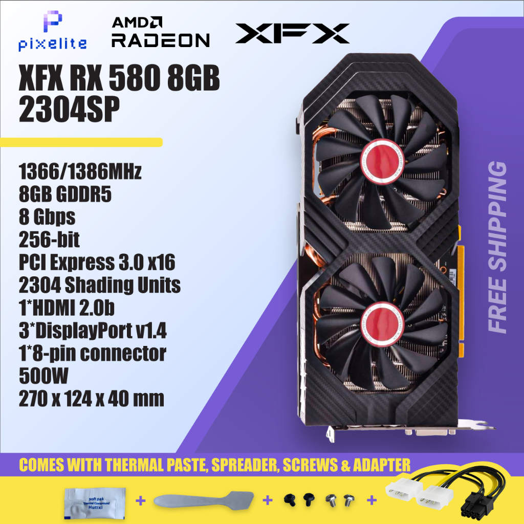 ใช้ XFX RX 580 RX580 2304SP 2304 SP 8G 8GB D5 DUAL FAN AMD กราฟิกการ์ดกราฟิกกราฟิกการ์ดกราฟิก ...