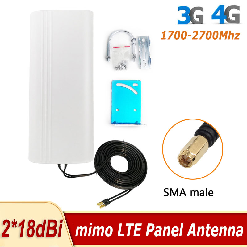 เสาอากาศ 3G 4G LTE mimo ภายนอก แผงเสาอากาศ 2*18dBi 1700-2700MHz SMA ตัวผู้ 15 เมตร สําหรับ Wifi ...