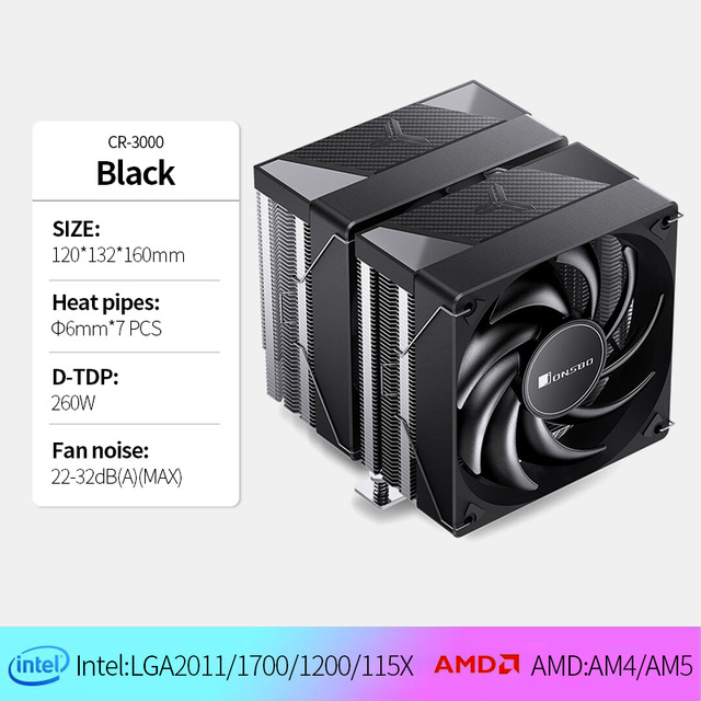 Jonsbo CR-3000 CPU Cooler 7 ท่อความร้อนหม้อน้ํา Double Tower ฮีทซิงค์ 120 มม.พัดลม PWM Cooling ...