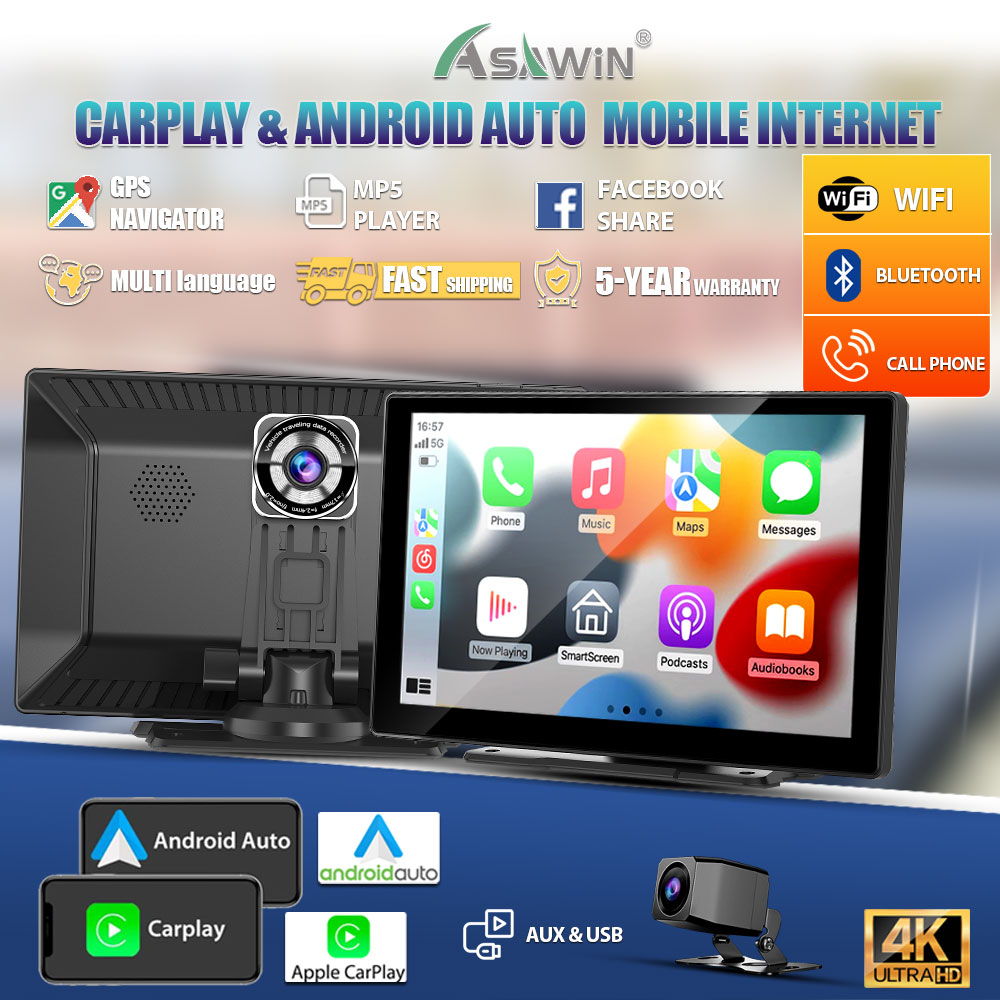 Asawin CP91 กล้องติดรถยนต์ไร้สาย 4k และ Android Auto พร้อมกล้องสํารอง ...