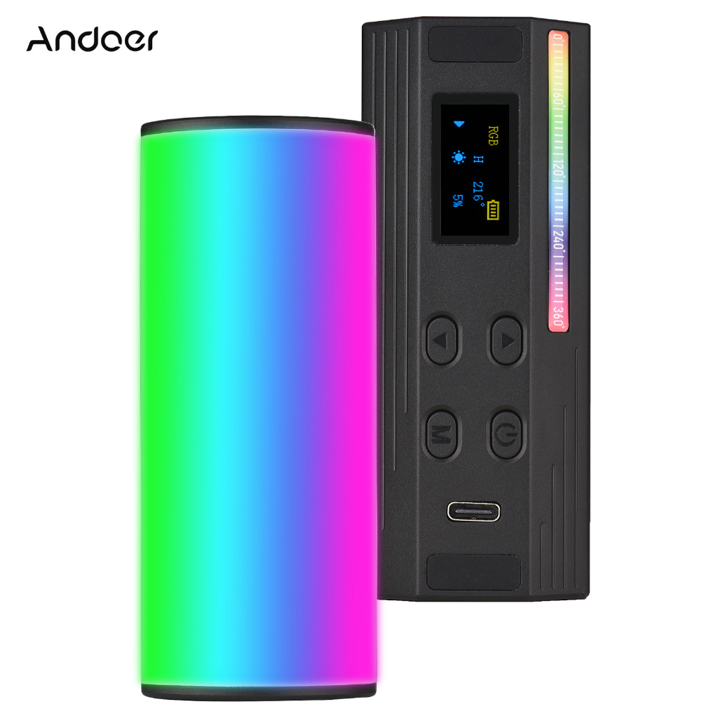 Andoer W100RGB ไฟเติมแสงวิดีโอ LED RGB 2500K-9000K หรี่แสงได้ 20 เอฟเฟคไฟ CRI95+ หน้าจอ LCD ...