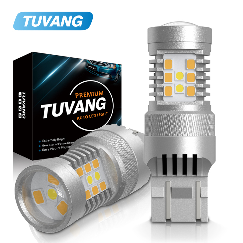 Tuvang หลอดไฟเลี้ยว LED DRL T20 7443 W21/5W 1157 3157 BAY15D 28SMD 2835 ...
