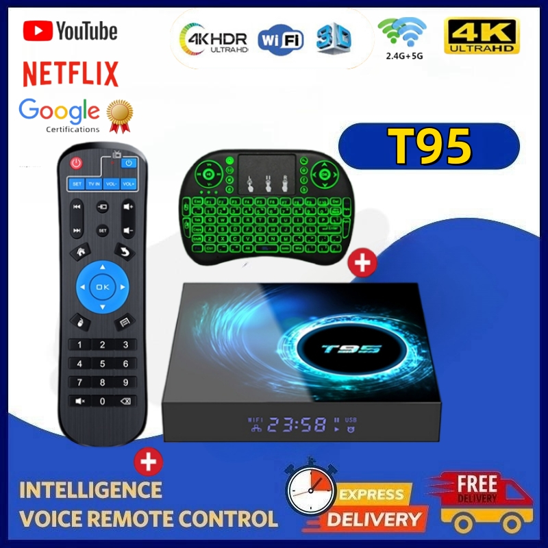 T95 กล่องรับสัญญาณสมาร์ททีวี ภาพยนตร์ 2.4G+5GWIFI Android 10.0 ไม่มีบลูทูธ 5.0 6K H616 RAM 4G ...