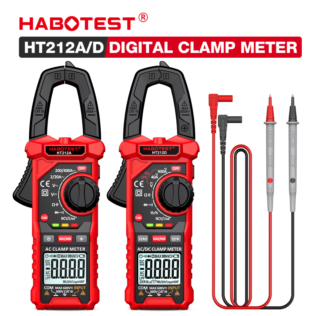 Habotest HT212 แคลมป์มิเตอร์ดิจิทัล หน้าจอสี ขนาดใหญ่ 4000 แอมป์ 400A ...