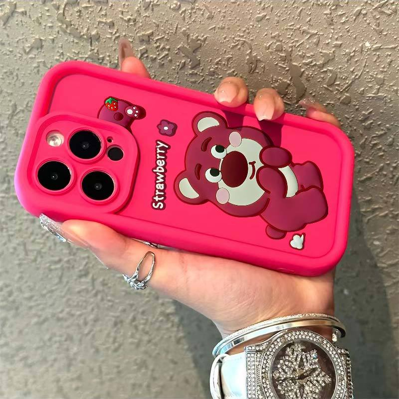 เคส iphone hone 7 8 plus 11 12 Pro Max iphoneX Xr Xs การ์ตูนสตรอเบอร์รี่หมีเคสซิลิโคนอ่อนนุ่มเคส ...