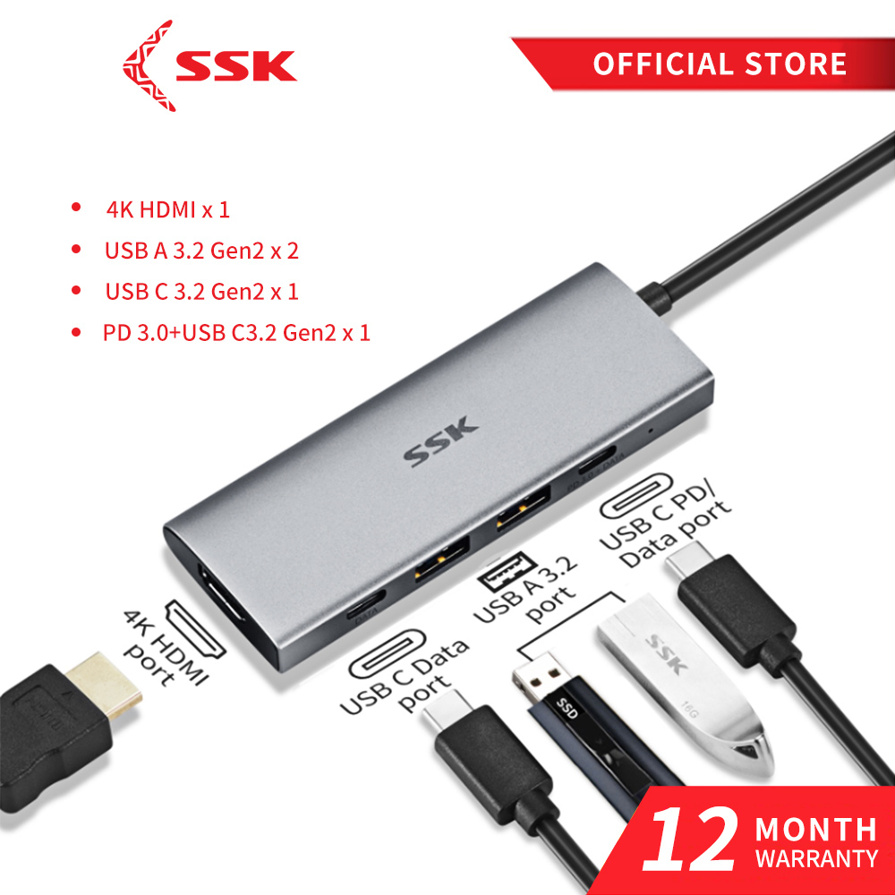ฮับ USB SC108 SSK 1050MB/s USB C USB3.2 Gen2 10Gbps 4K HDMI PD สําหรับ Windows Macbook | Shopee ...