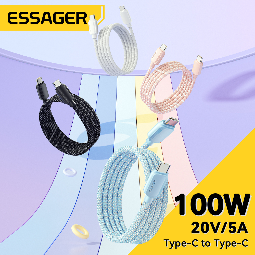 Essager W 100W 5A Type C To Type C สายชาร์จข้อมูล ชาร์จเร็ว สีดํา สีขาว ...