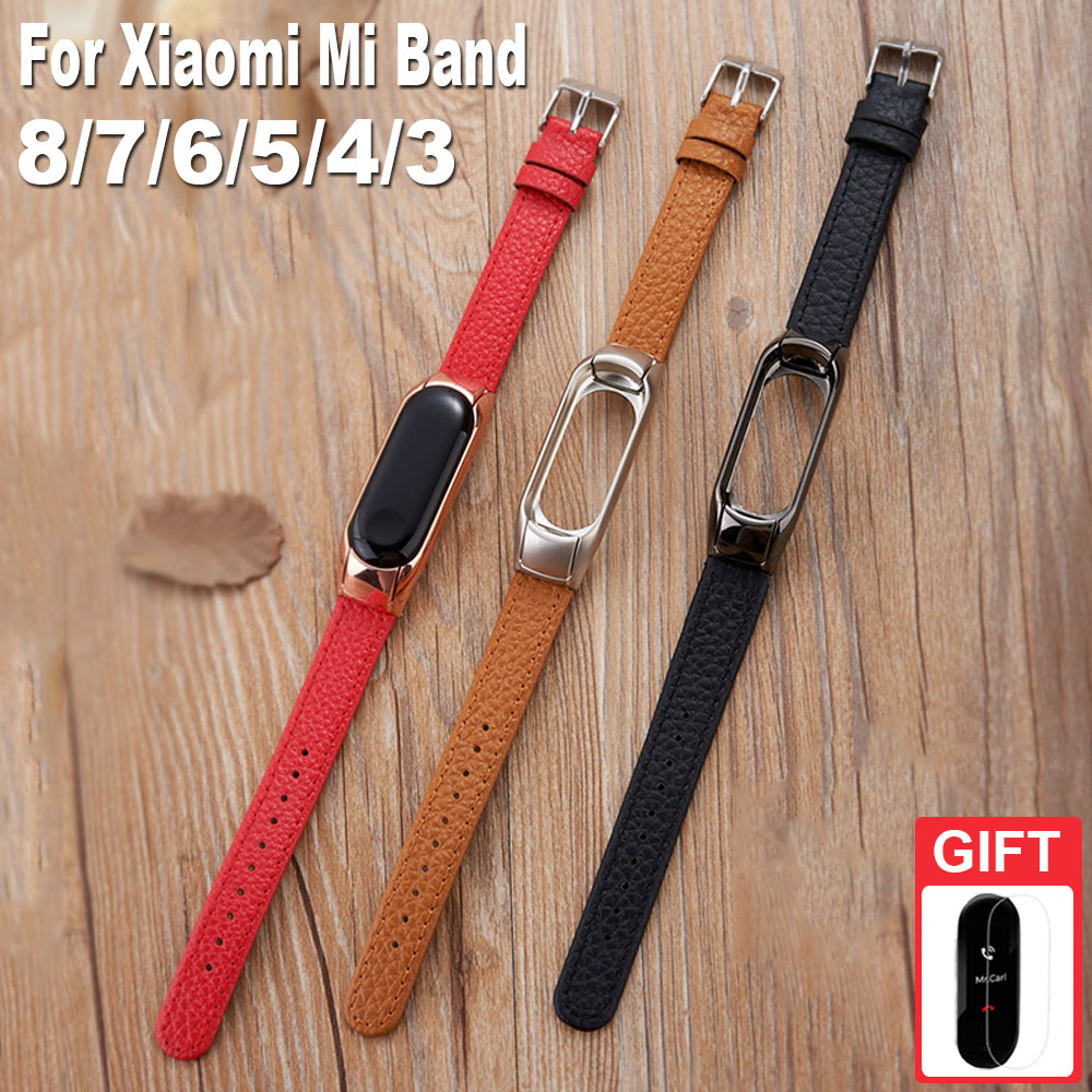 สร้อยข้อมือเปลี่ยนสายหนังสําหรับ Xiaomi Smart Band 9 8 7 / Mi Band 6 5 4 3 | Shopee Thailand