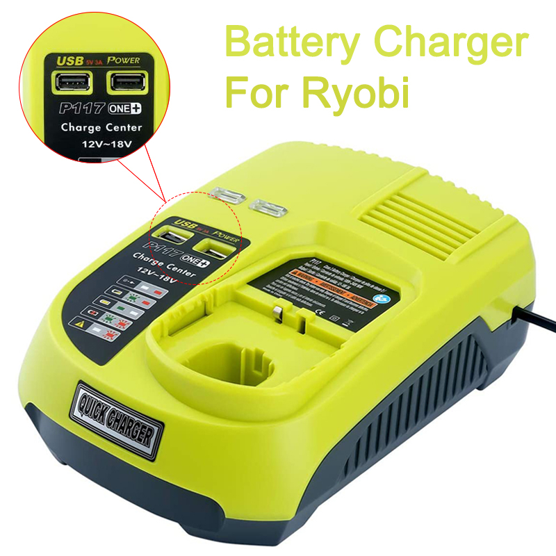 ใหม่ P117 ที่ชาร์จแบตเตอรี่ 18V พร้อม USB คู่ สําหรับ Ryobi P100 P101 ...