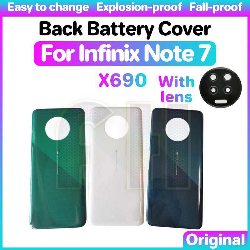 ฝาหลังแบตเตอรี่กระจกสําหรับ Infinix Note 7 X690 x690c ด้านหลังกระจก ...