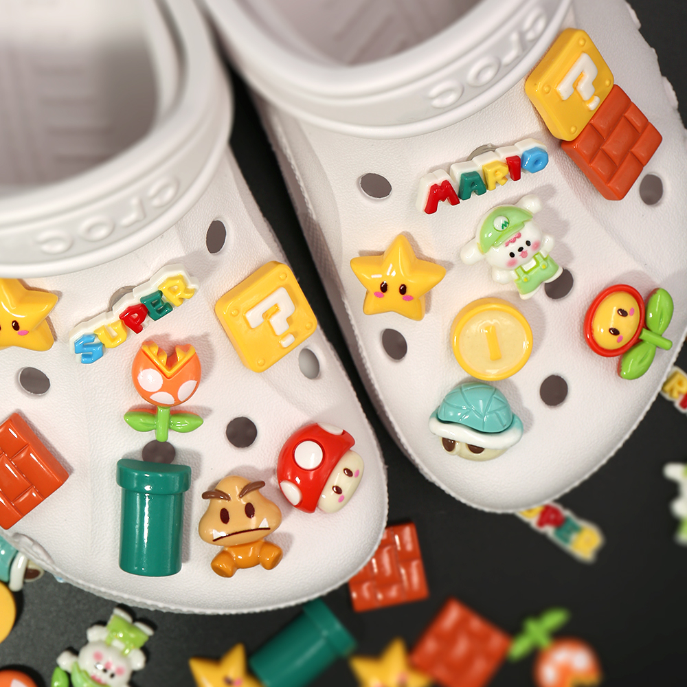 Super Mario Jibbitz อุปกรณ์เสริม กระดุม สําหรับตกแต่งรองเท้าแตะ Crocs ...