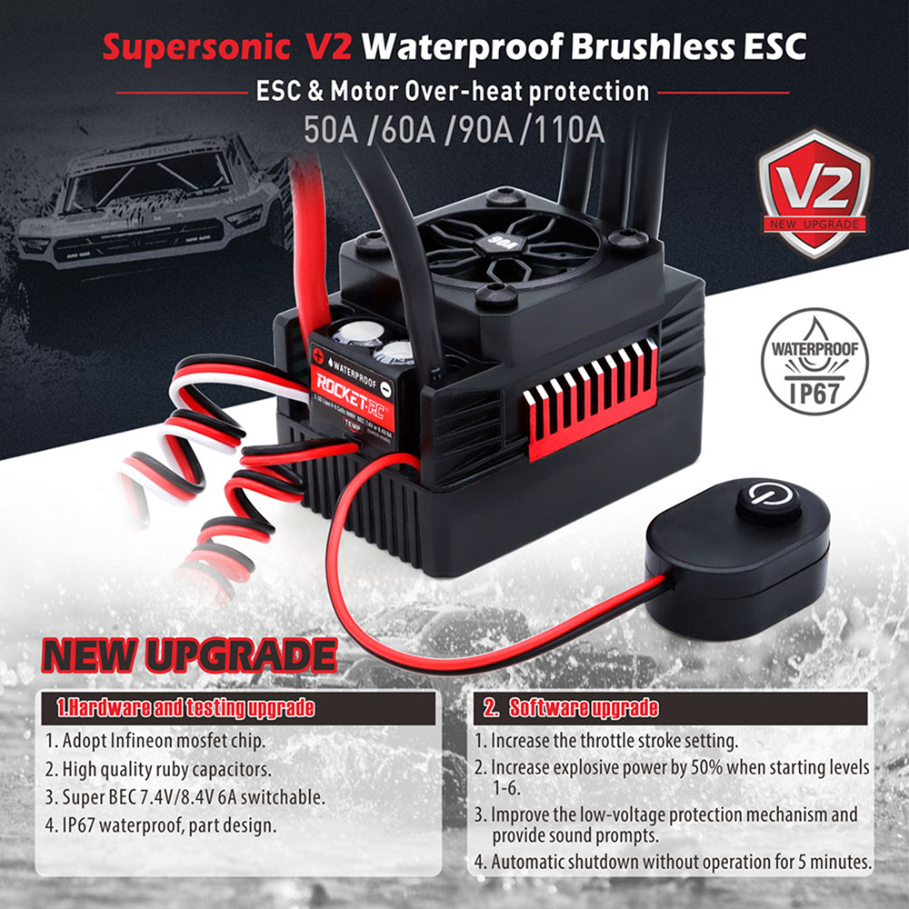 ROCKET -V2 90A ESC ตัวควบคุมความเร็วไฟฟ้าแบบไม่มีแปรงกันน้ําสําหรับรถ ...