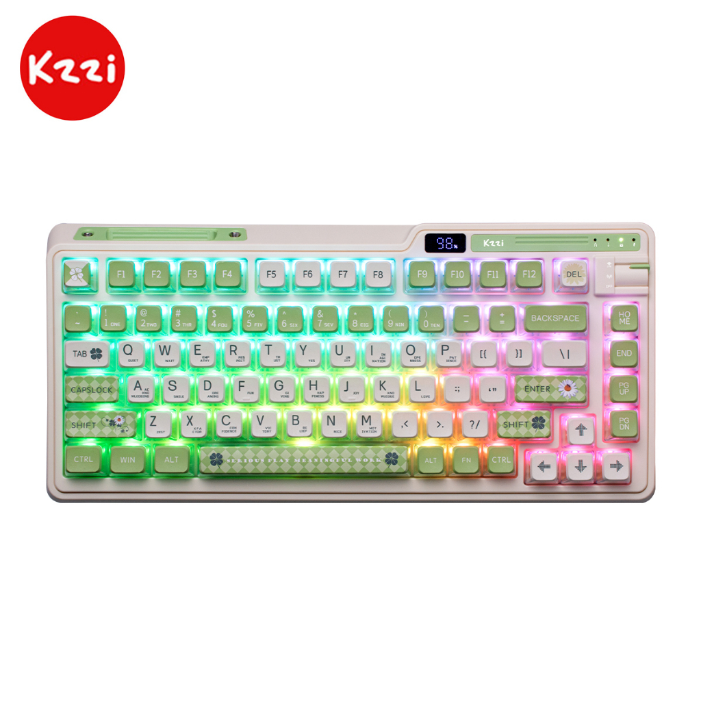 Kzzi Kezhi K75 Pro+ ปะเก็นคีย์บอร์ดเล่นเกมไร้สาย RGB 75% สีเขียวมะนาว ...